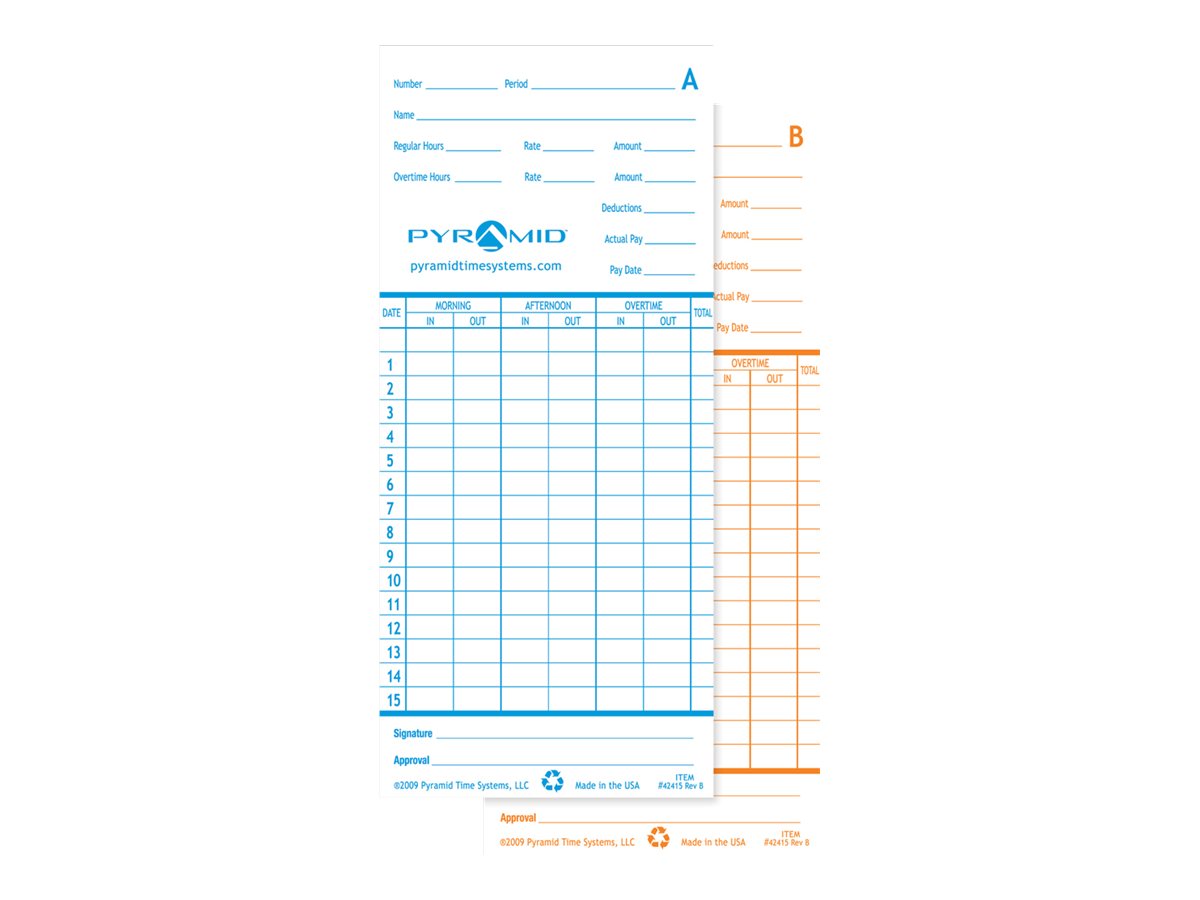 Pyramid - Time card - month to sheet - (pack of 100) - for Pyramid 260
