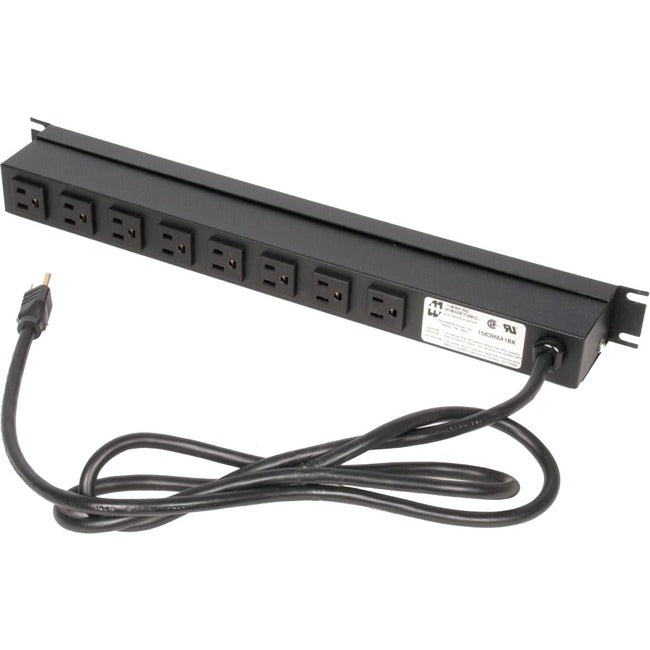 Rack Solutions 15A Horizontal Power Strip, Rear Outlet, 15Ft PS19-R8-15-K